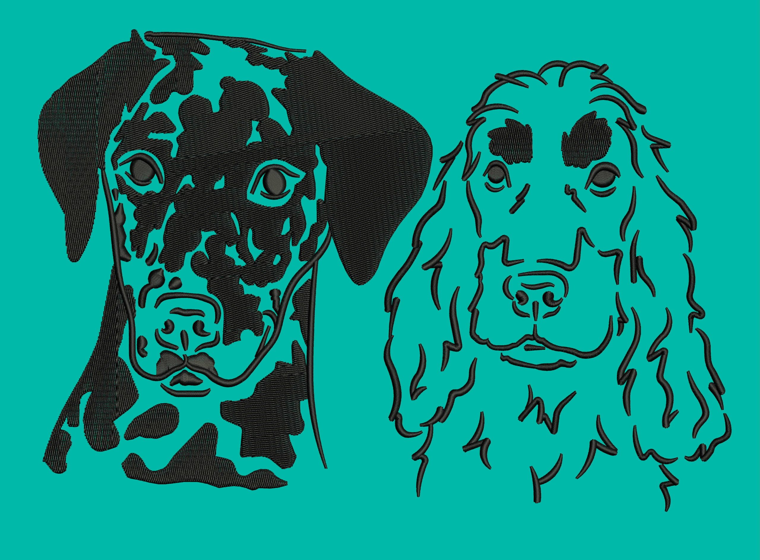 2 Dogs Outline Embroidery Design (Dalmatian & Cocker Spaniel)